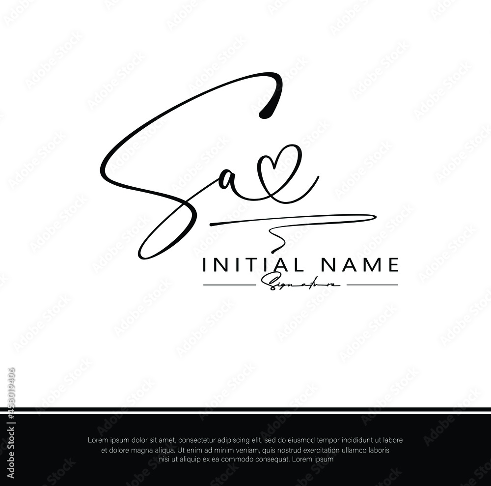 S A SA heart Initial letter handwriting and signature logo. Beauty ...