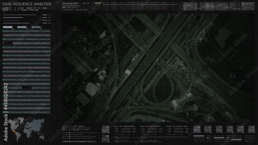 Vidéo Stock Futuristic HUD satellite view of traffic surveillance on a ...