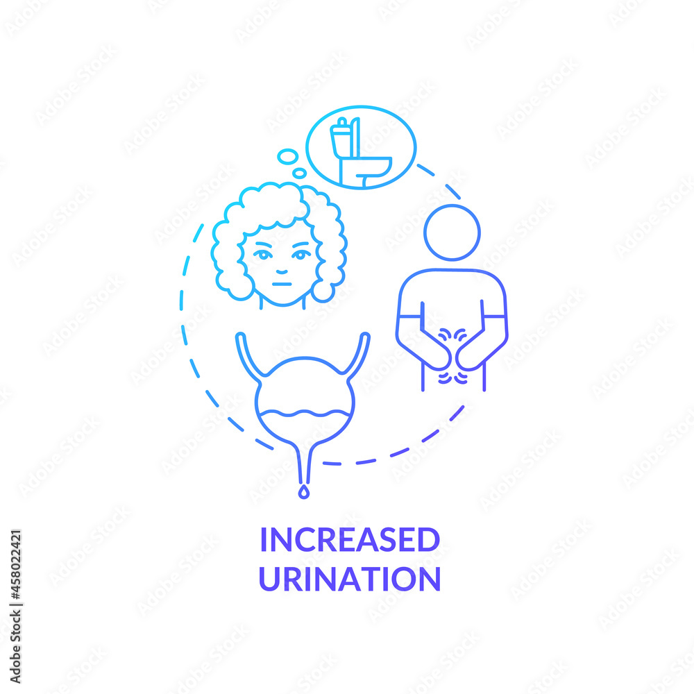 Increased urination blue gradient concept icon. Frequent peeing causes ...