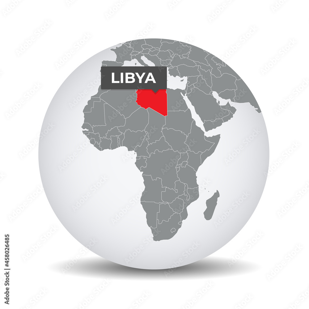 World globe map with the identication of Libya. Map of Libya. Libya on ...