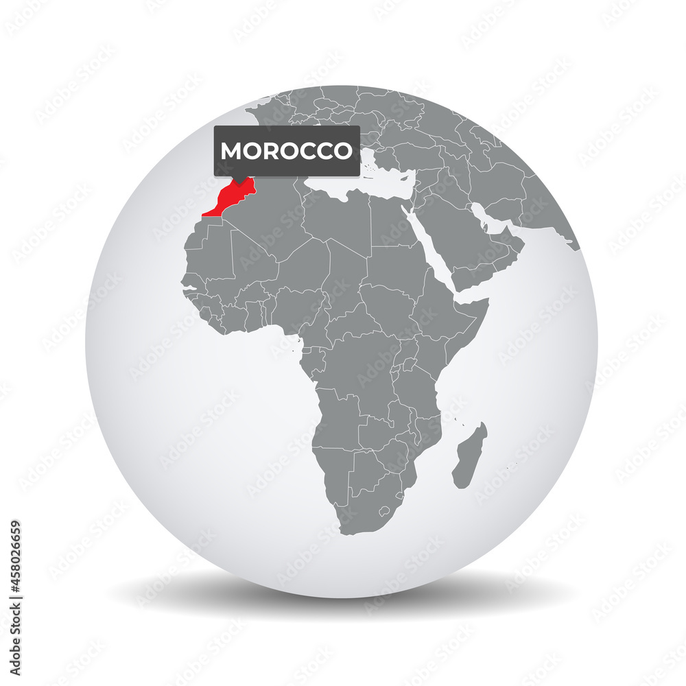 World globe map with the identication of Morocco. Map of Morocco ...