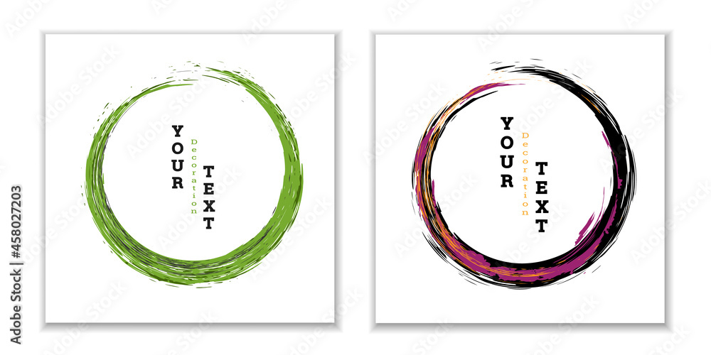 Zen ink circle emblem. Set. Paint strokes. Multi-colored strokes ...