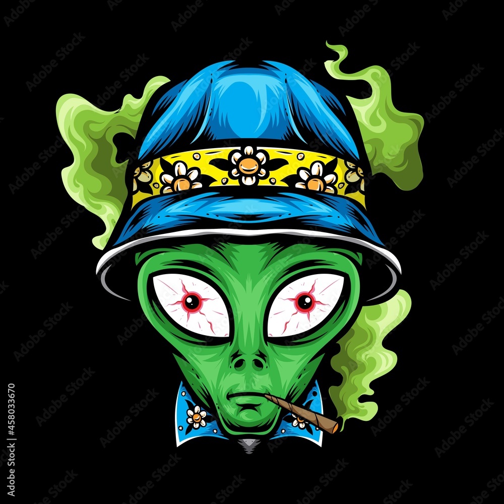 alien wearing bucket hat vector Stock Vector | Adobe Stock