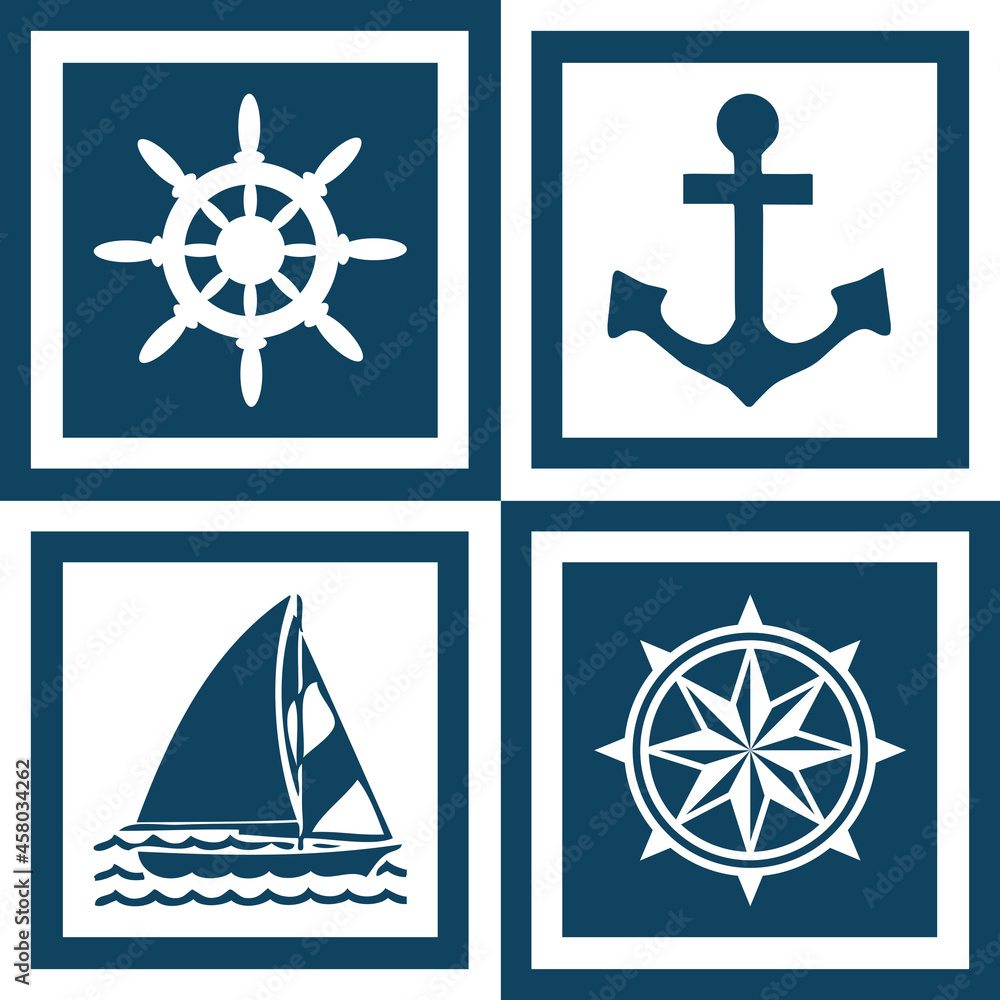 Nautical themed design with sailing symbols - sailing boat, sailing ...