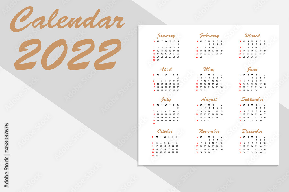 Calendar for 2022-vector illustration. The week starts on Sunday ...