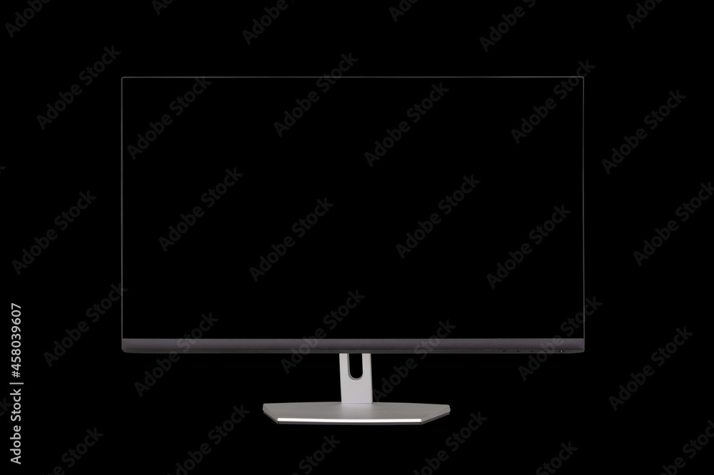 mock up computer monitor with a black screen isolated on a black ...