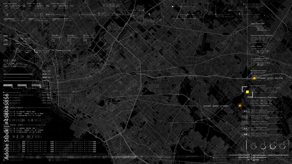 Futuristic HUD satellite view of traffic surveillance on a busy ...