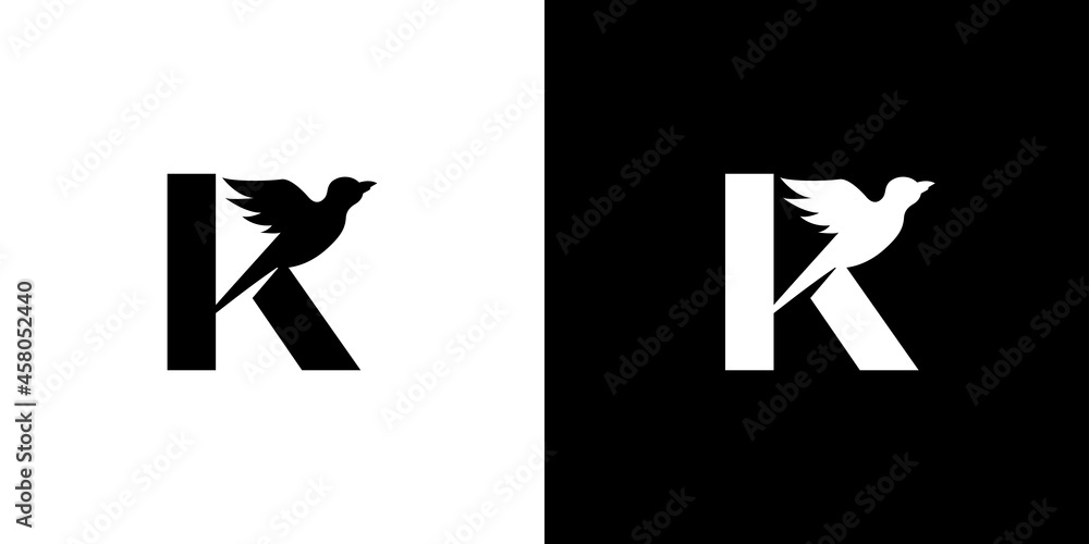 Simple and attractive letter K initial bird logo design Stock Vector ...