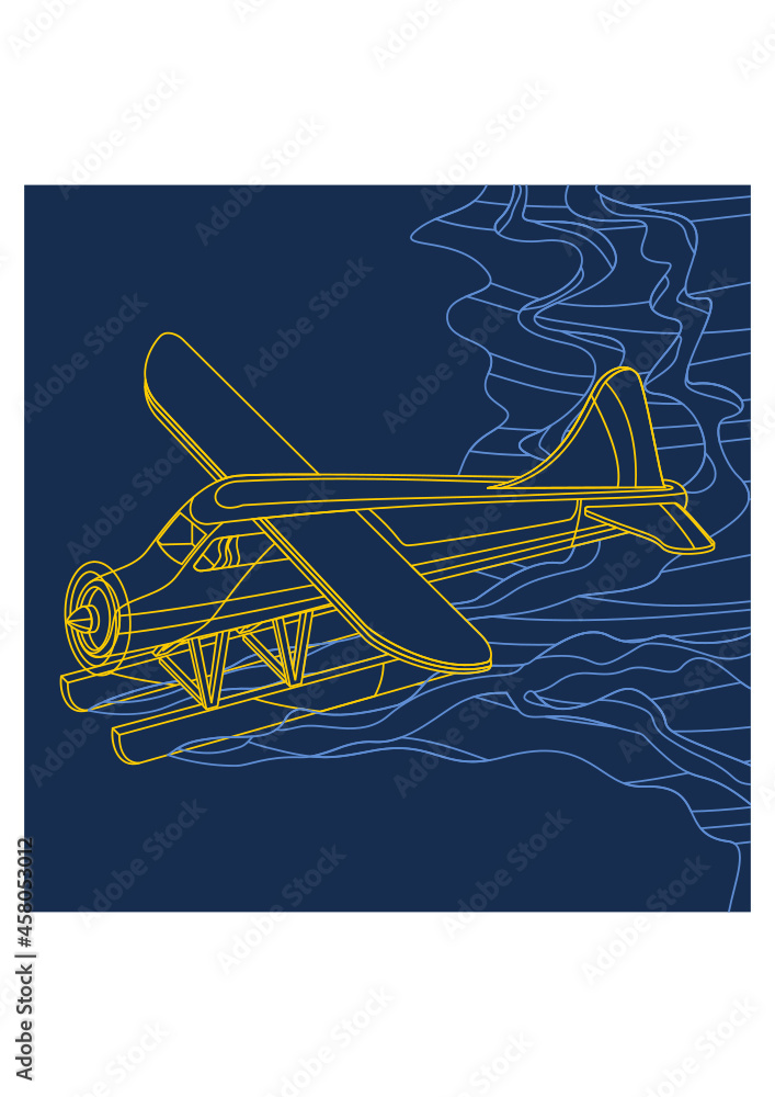 Editable Aerial Three-Quarter Oblique Front View Pontoon Floating Plane ...