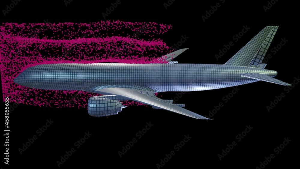 Air flow around airplane body. Vertical positioned particles flowing ...