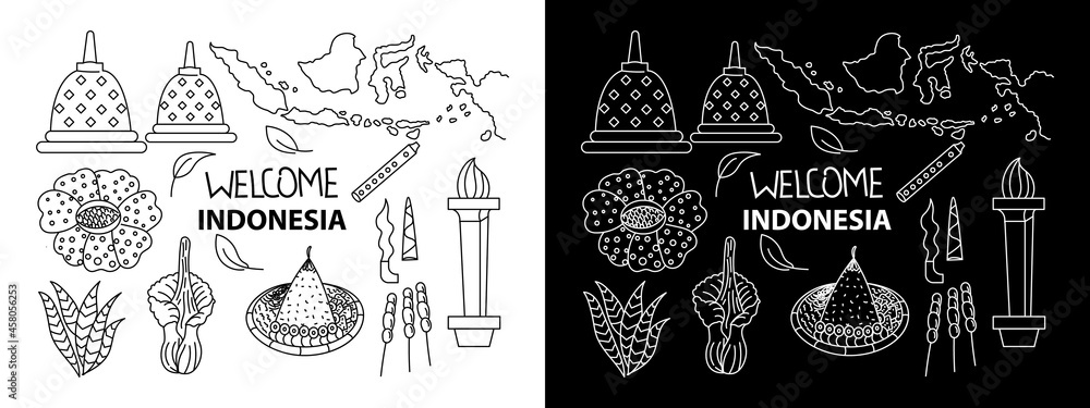 Set of Indonesia Doodle. traditional, culture vector illustration Stock ...