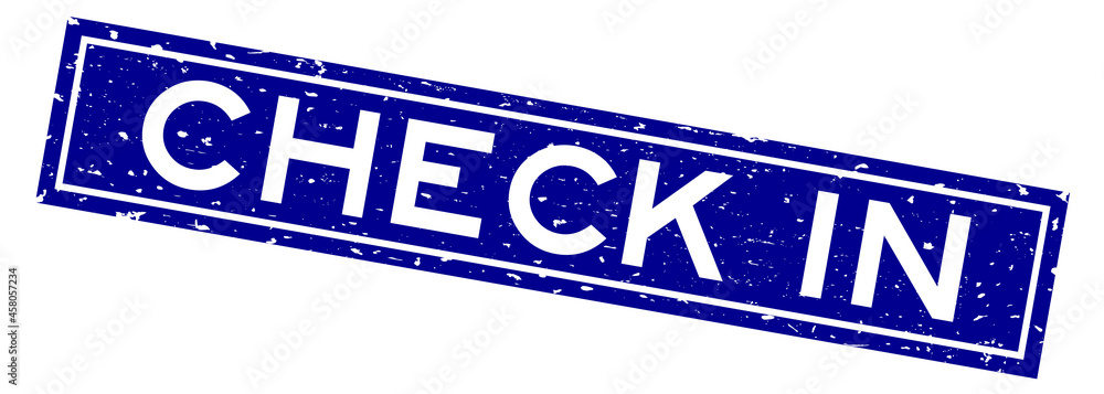 Grunge blue check in word square rubber seal stamp on white background ...