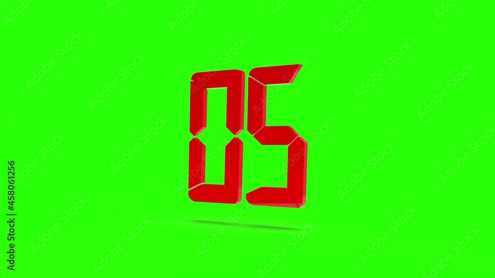 Countdown clock from 9 to 0. Red digital numbers on a green screen ...