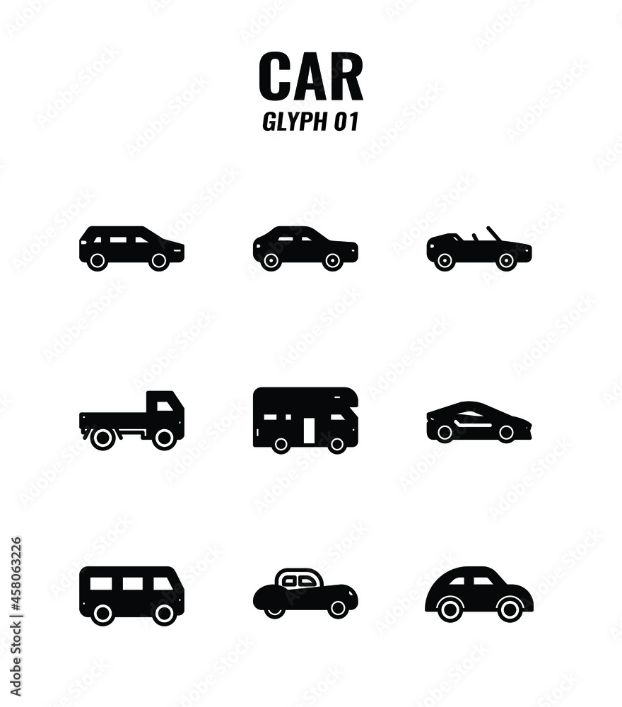 Cars icon set on white background. Graph icons set1. Vector ...
