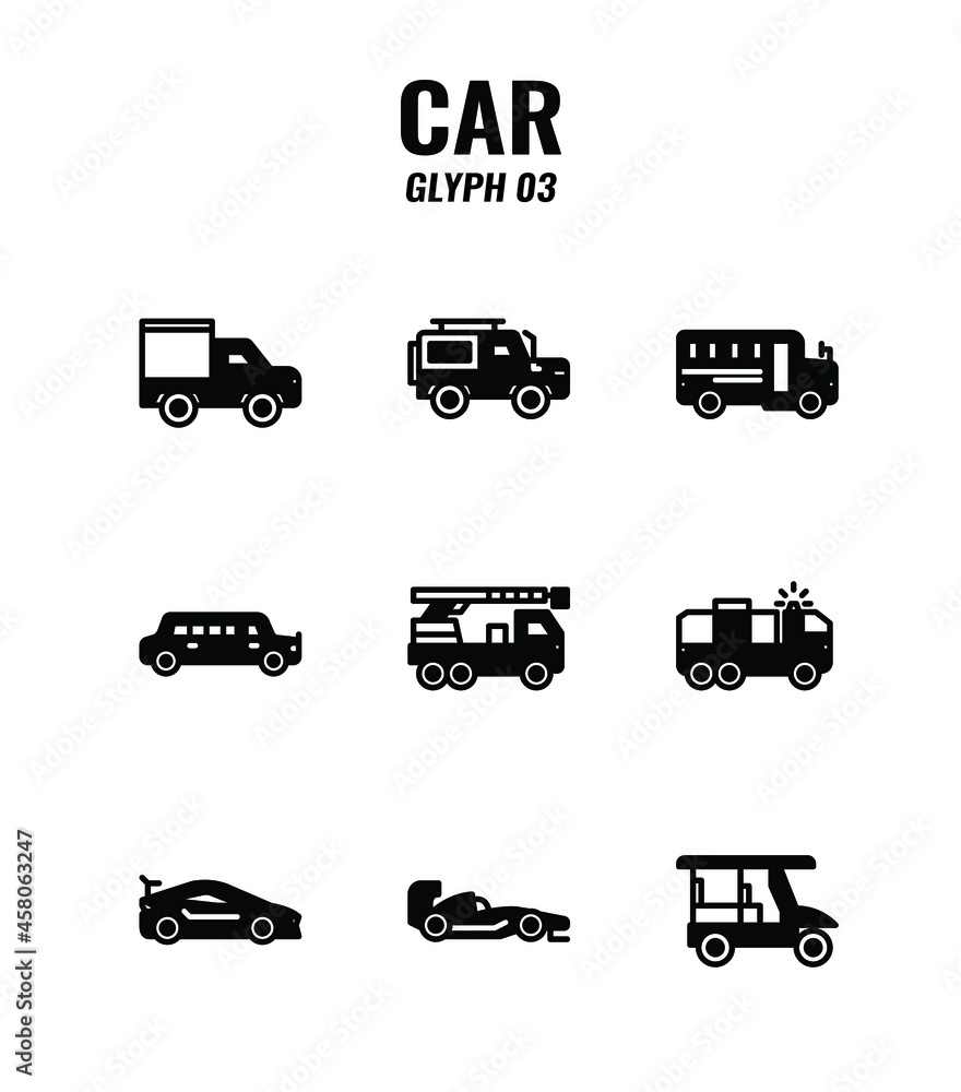 Cars icon set on white background. Graph icons set3. Vector ...