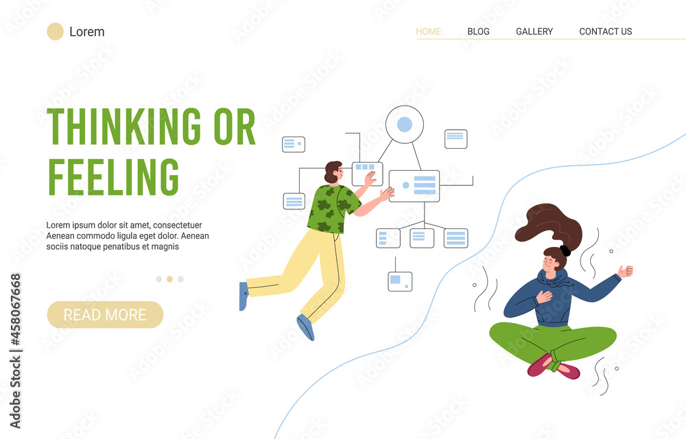 Comparison of thinking vs feeling MBTI personality, flat vector ...