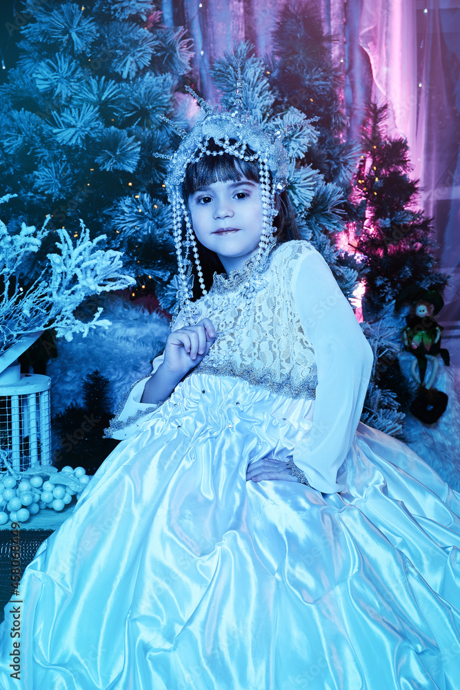 portrait of the child of the snow queen in the crown. fairy tale ...