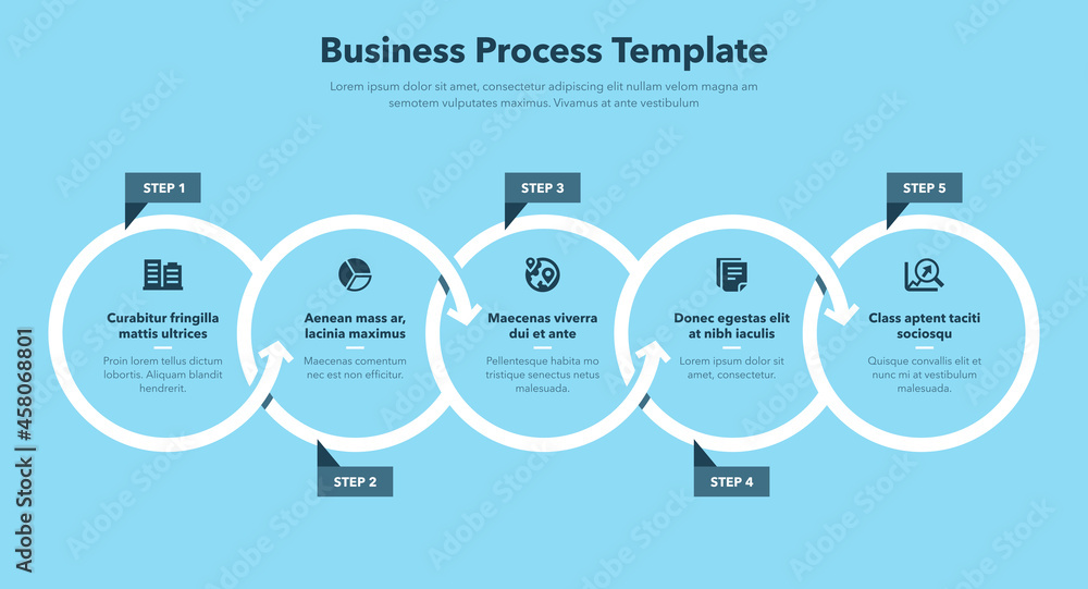 Modern business process template with five steps - blue version. Easy ...