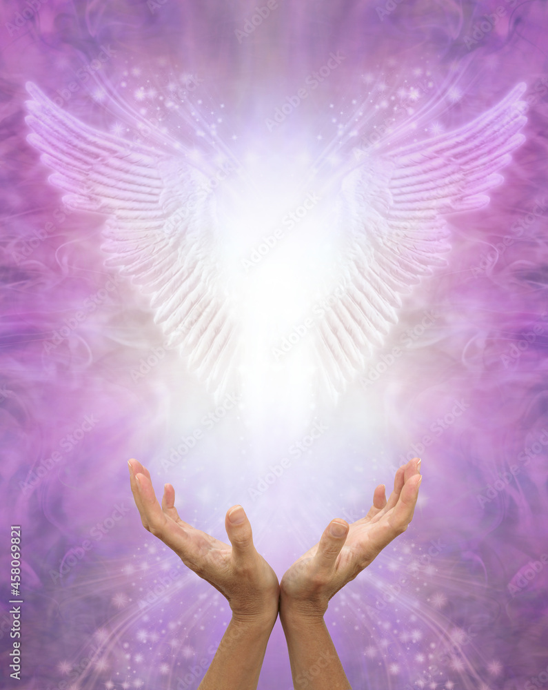 Asking for Angel Healing Message Background - Female hands cupped ...