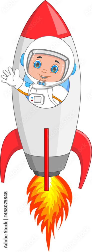 cartoon young astronaut waving from a rocket Stock Vector | Adobe Stock