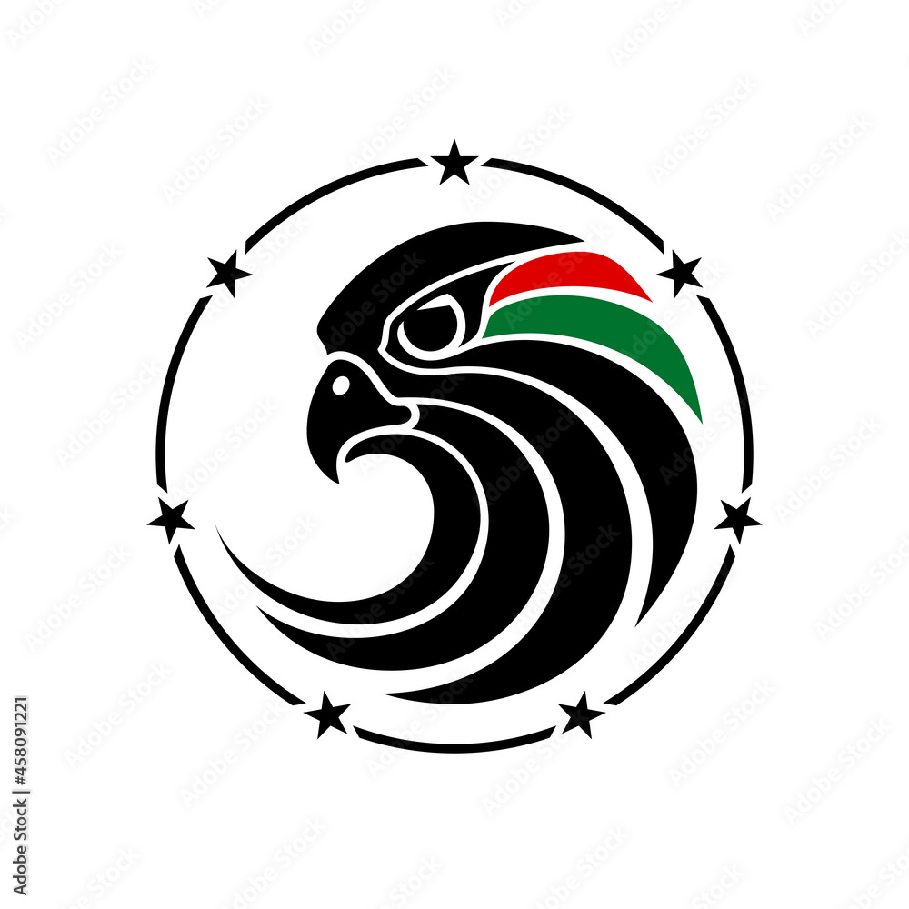 50 UAE national day logo with falcon head icon in the UAE flag colors ...