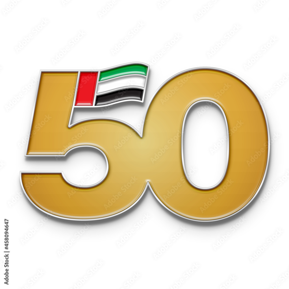 50 years of UAE. National Day Celebration. Number 50 in golden color ...
