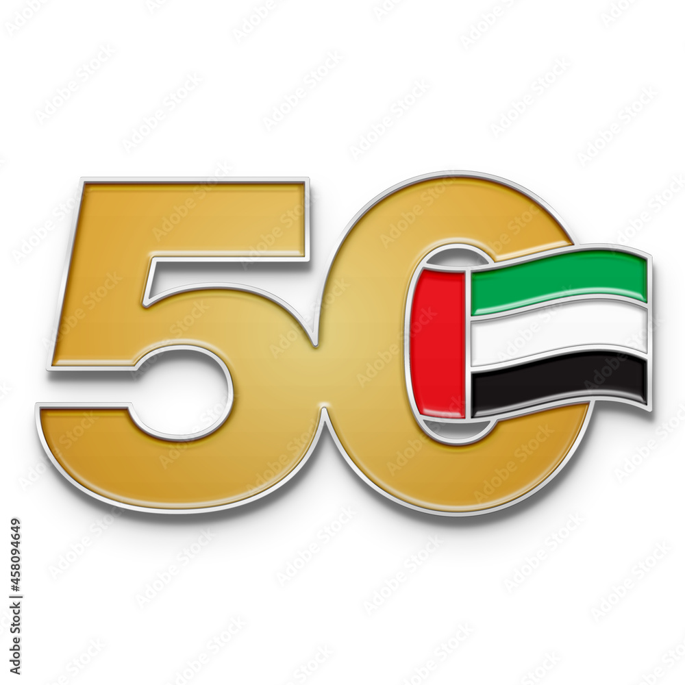 50 years of UAE. National Day Celebration. Number 50 in golden color ...