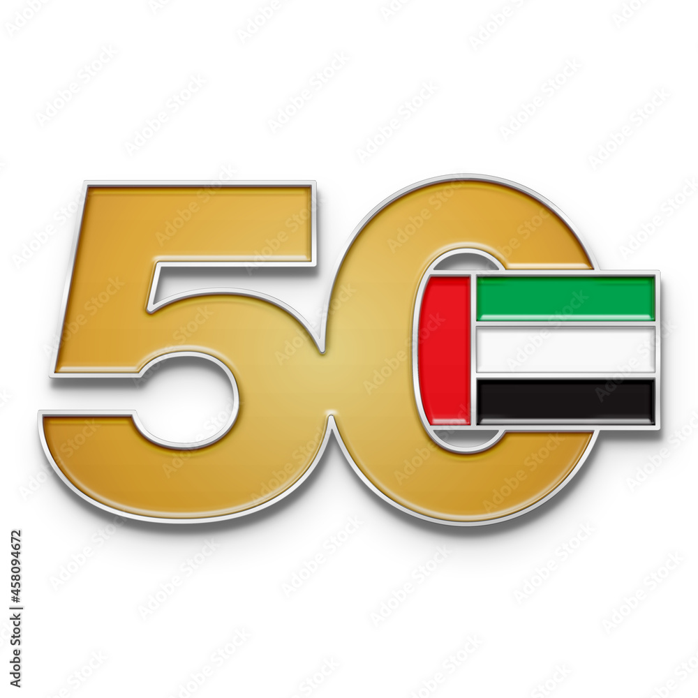 50 years of UAE. National Day Celebration. Number 50 in golden color ...