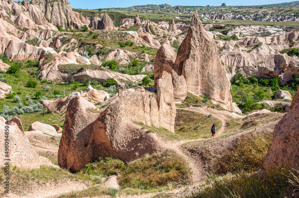 Beautiful Turkish landscape. The valleys of Cappadocia with red tuff ...