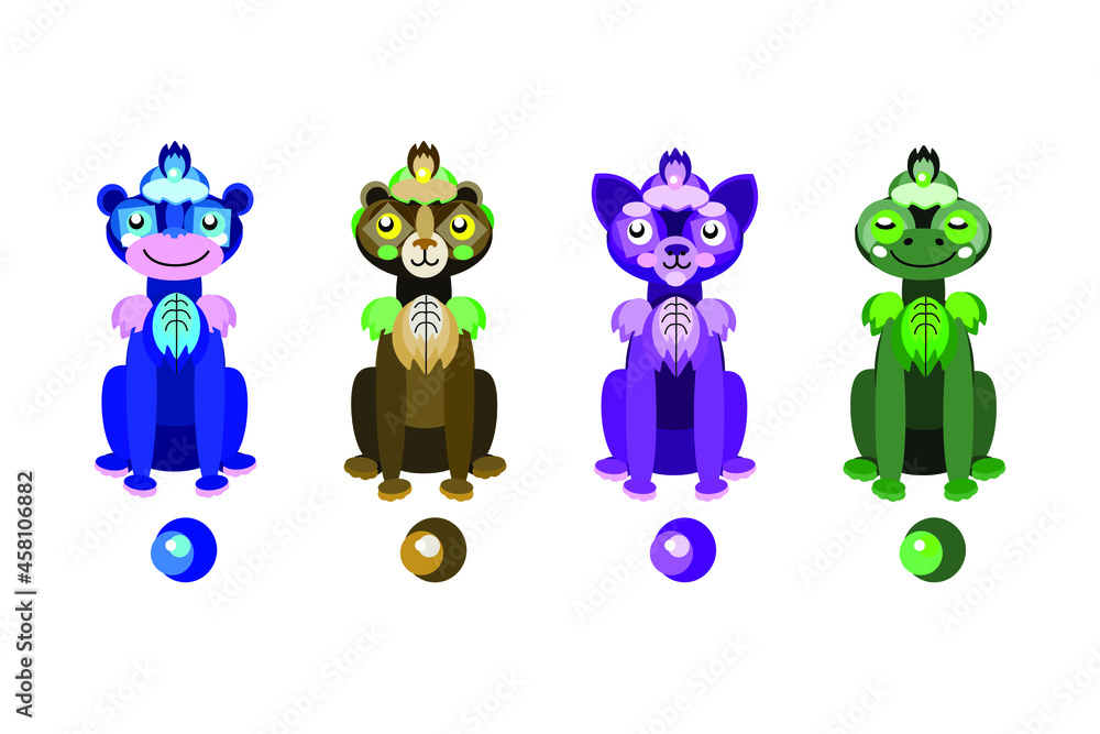 Vector monkey, bear, fox and frog character. Set of funny characters ...