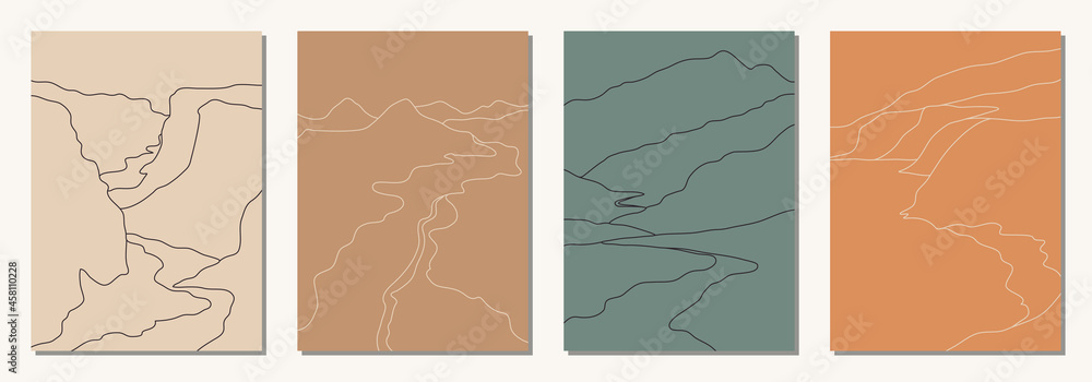 Set of four beautiful vertical abstract minimal landscapes, backgrounds ...