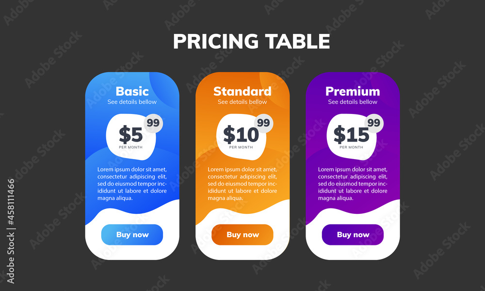 Creative modern price comparison table for three products or services ...