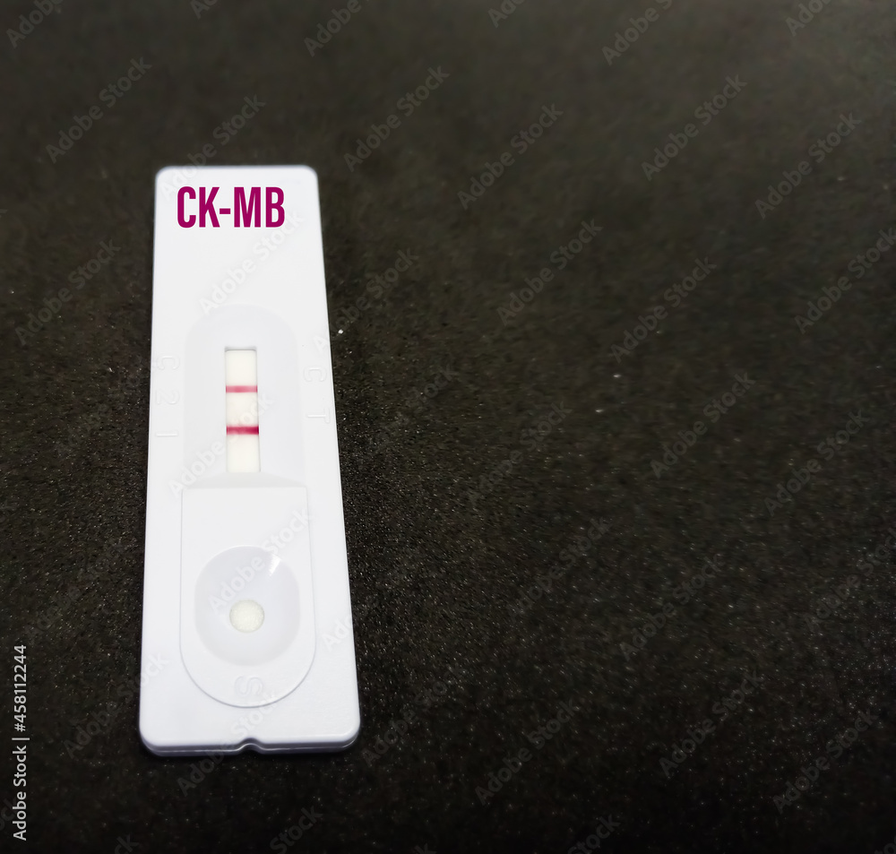 Rapid test device or cassette for CK-MB test, showing positive result ...