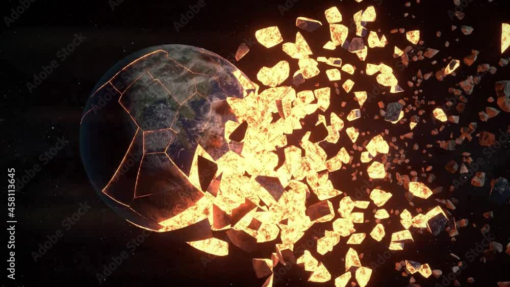 Collision of planet earth and moon. Splitting the planets into small ...