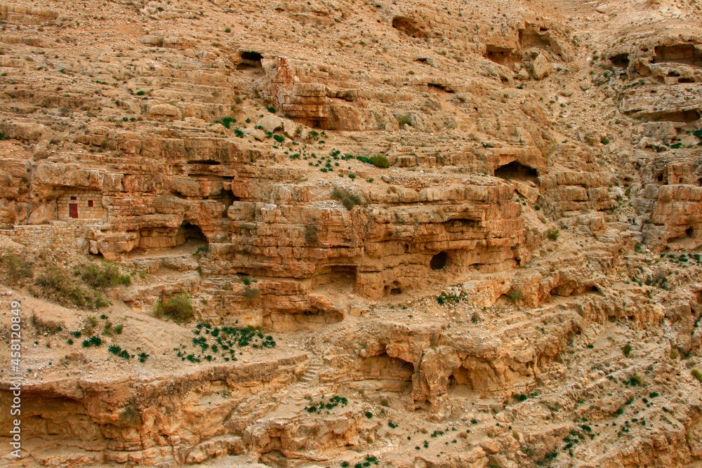 Orthodox Monastery of St. Sava the Blessed. Dome, cross, wall of the ...