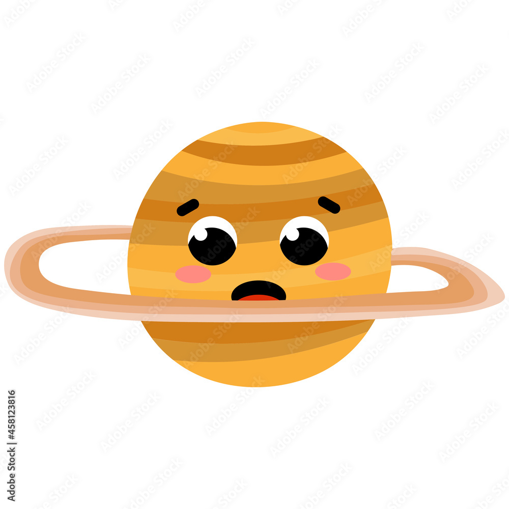 Solar system cosmic object, saturn planet chracter with cute cartoon ...