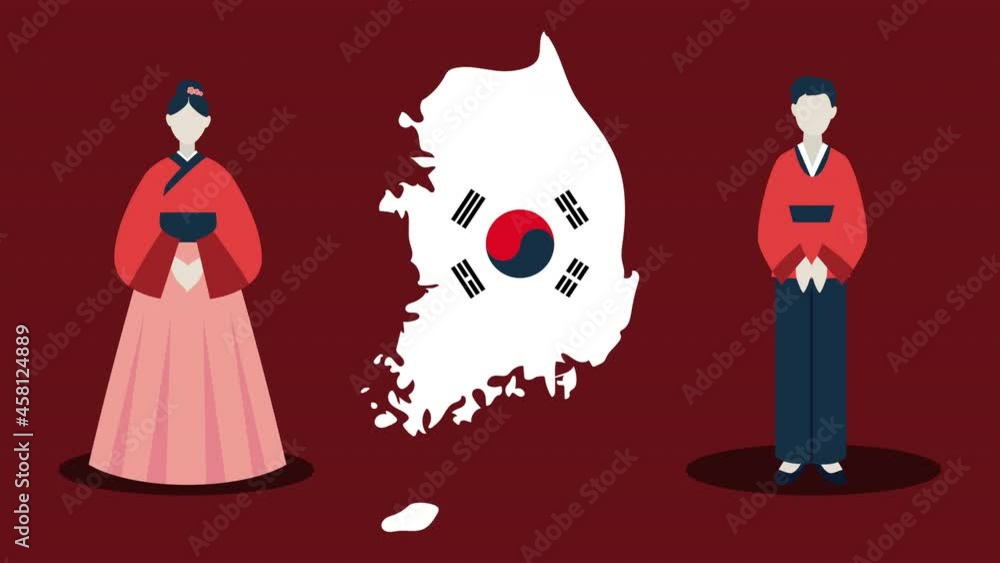korean culture animation with couple and map Stock Video | Adobe Stock