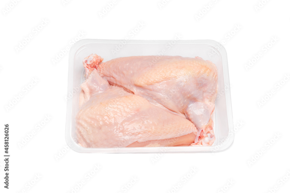 Chicken fillet cut like supreme in plastic packaging for a supermarket ...