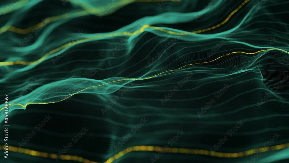 Digital 4k seamless science-fiction green background. Glow particles ...