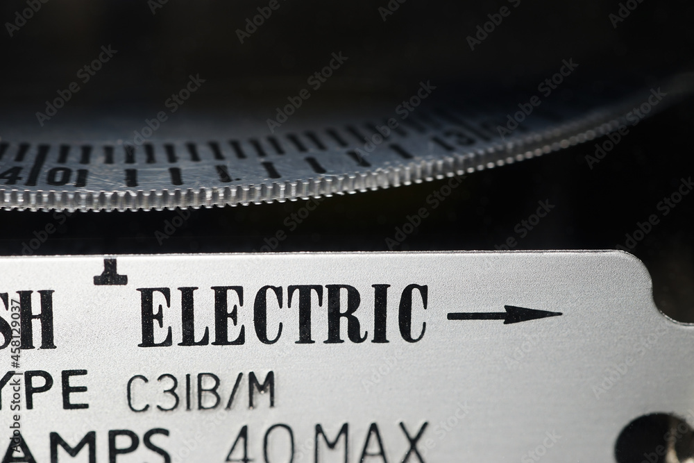 London, England, September 20th 2021: Macro close-up of electric meter ...