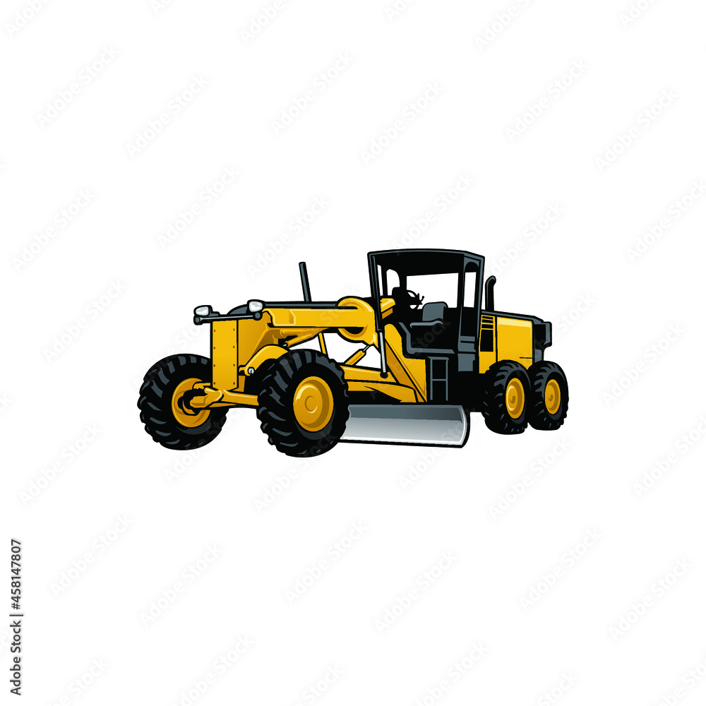 Motor grader. Heavy equipment vehicle isolated color vector Stock ...