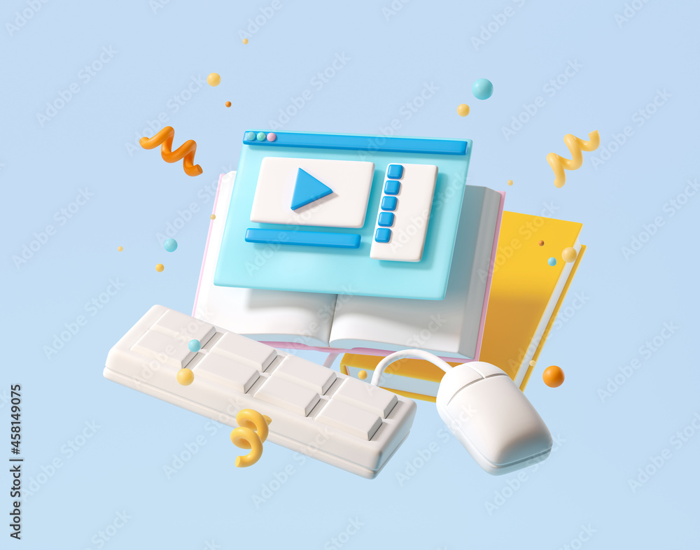 Minimal background for online education concept. Notebook with learning ...