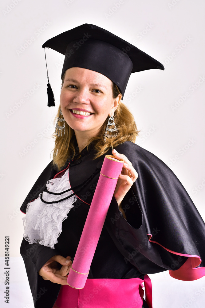 student girl wearing graduation outfit holding graduation certificate ...