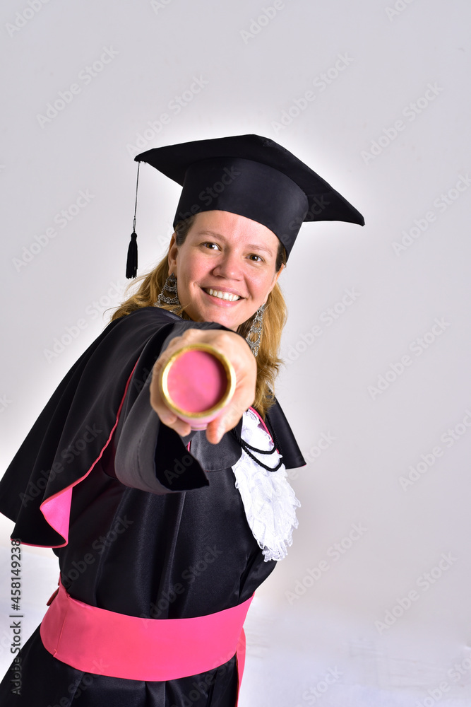 student girl wearing graduation outfit holding graduation certificate ...