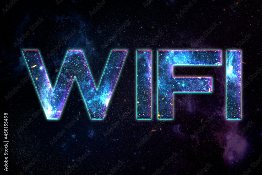 WIFI word typography text on galaxy background Stock Illustration ...