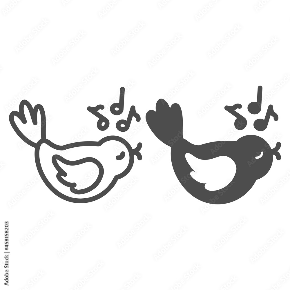 Singing bird with musical notes line and solid icon, gardening concept ...