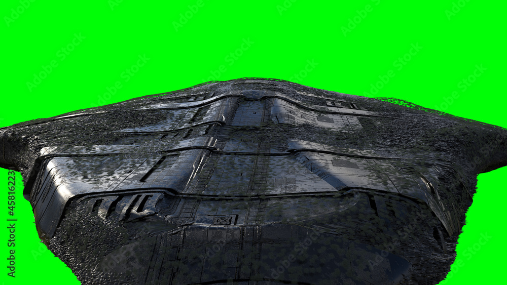 Futuristic alien sci fi ship isolate on green screen. 3d rendering ...