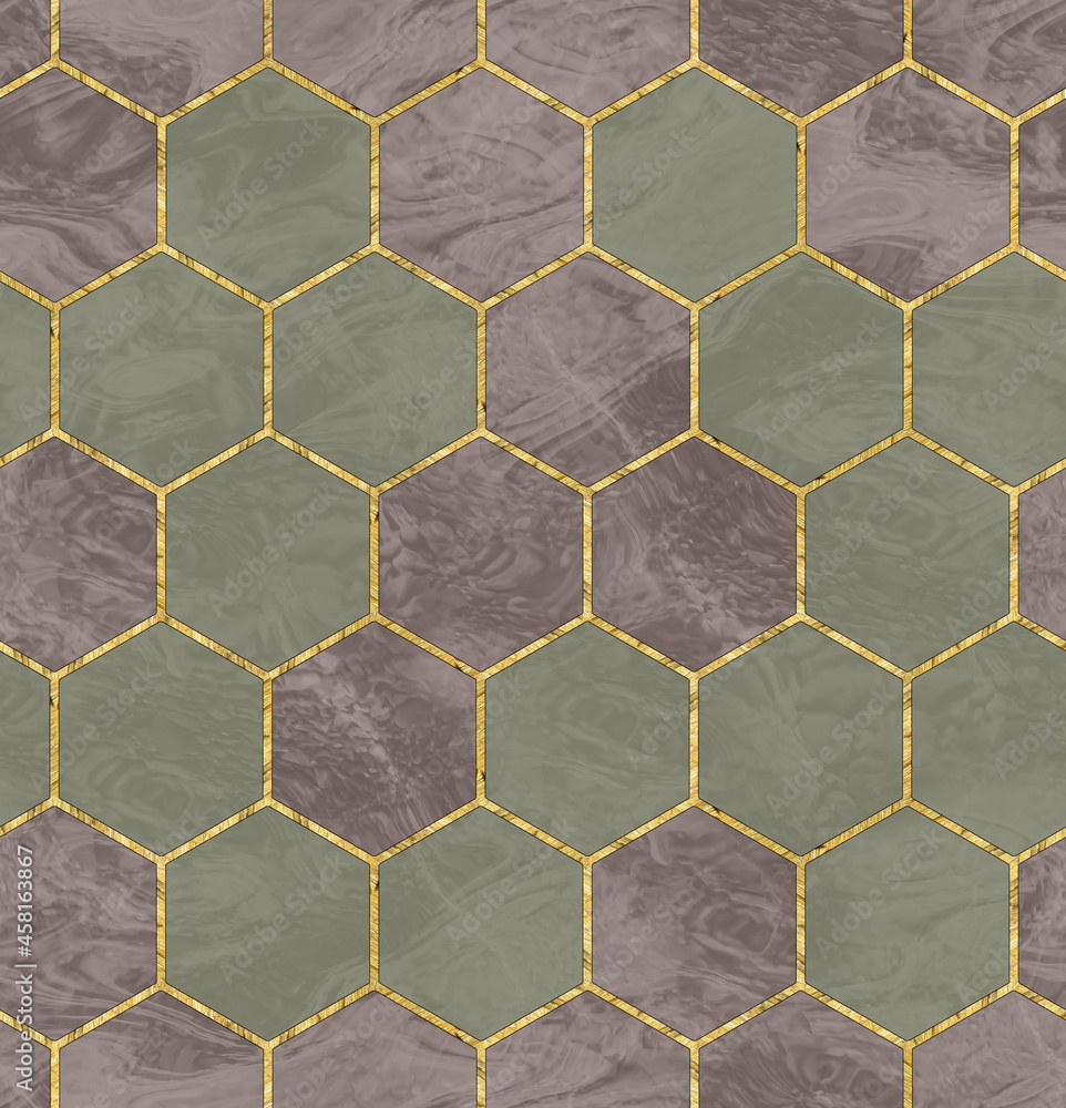 Hexagon seamless texture. Mosaic, inlay. Illustration in stained glass ...