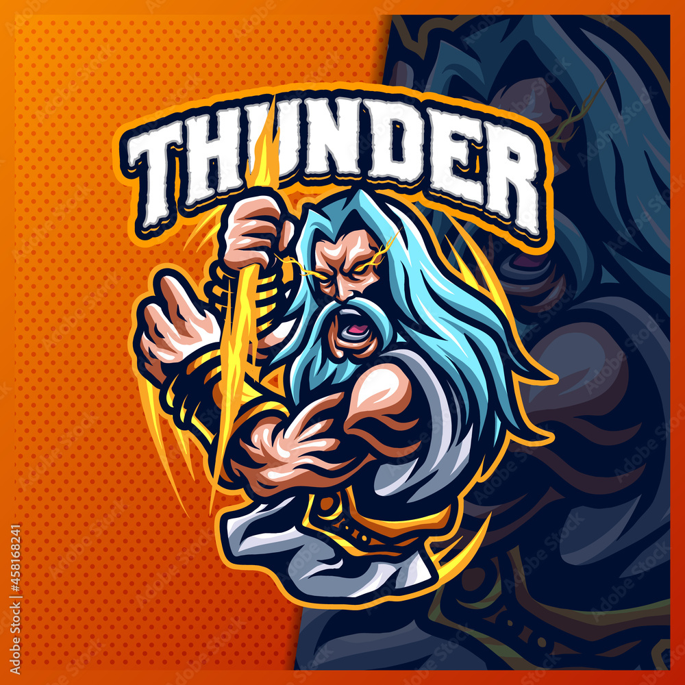 Zeus Thunder God mascot esport logo design illustrations vector ...