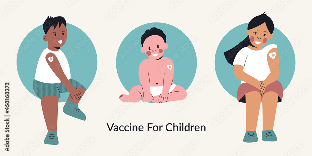 Vaccine for children or Kids after vaccination concept. Little girl and ...